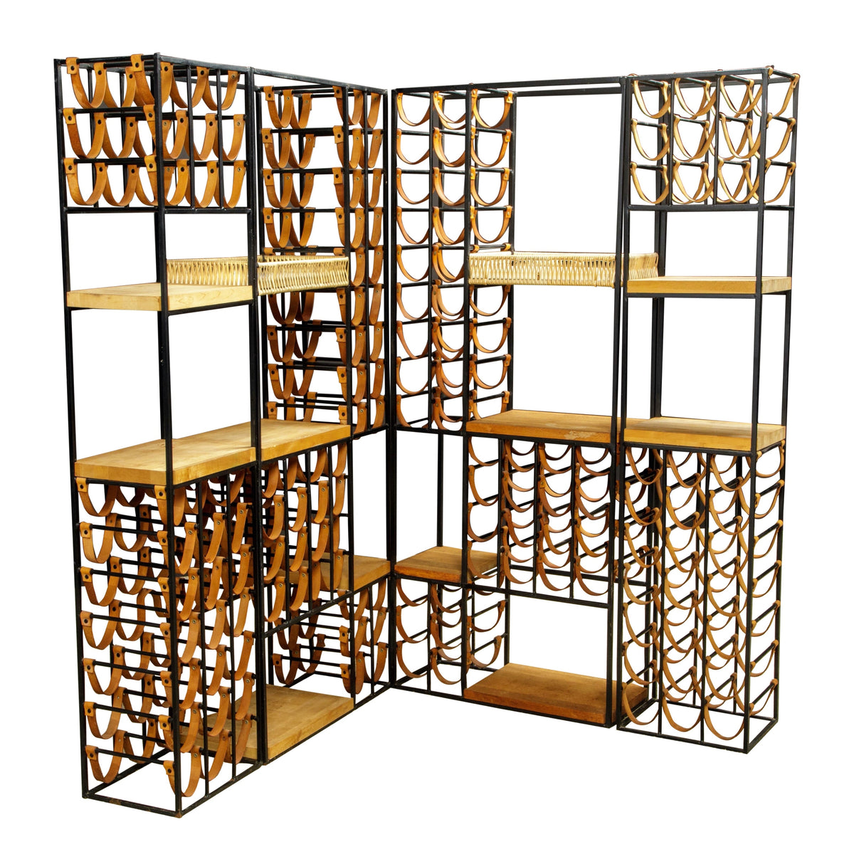 Arthur Umanoff Iron Room Dividers w 140 Leather Wine Bottle Holders, 1 ...